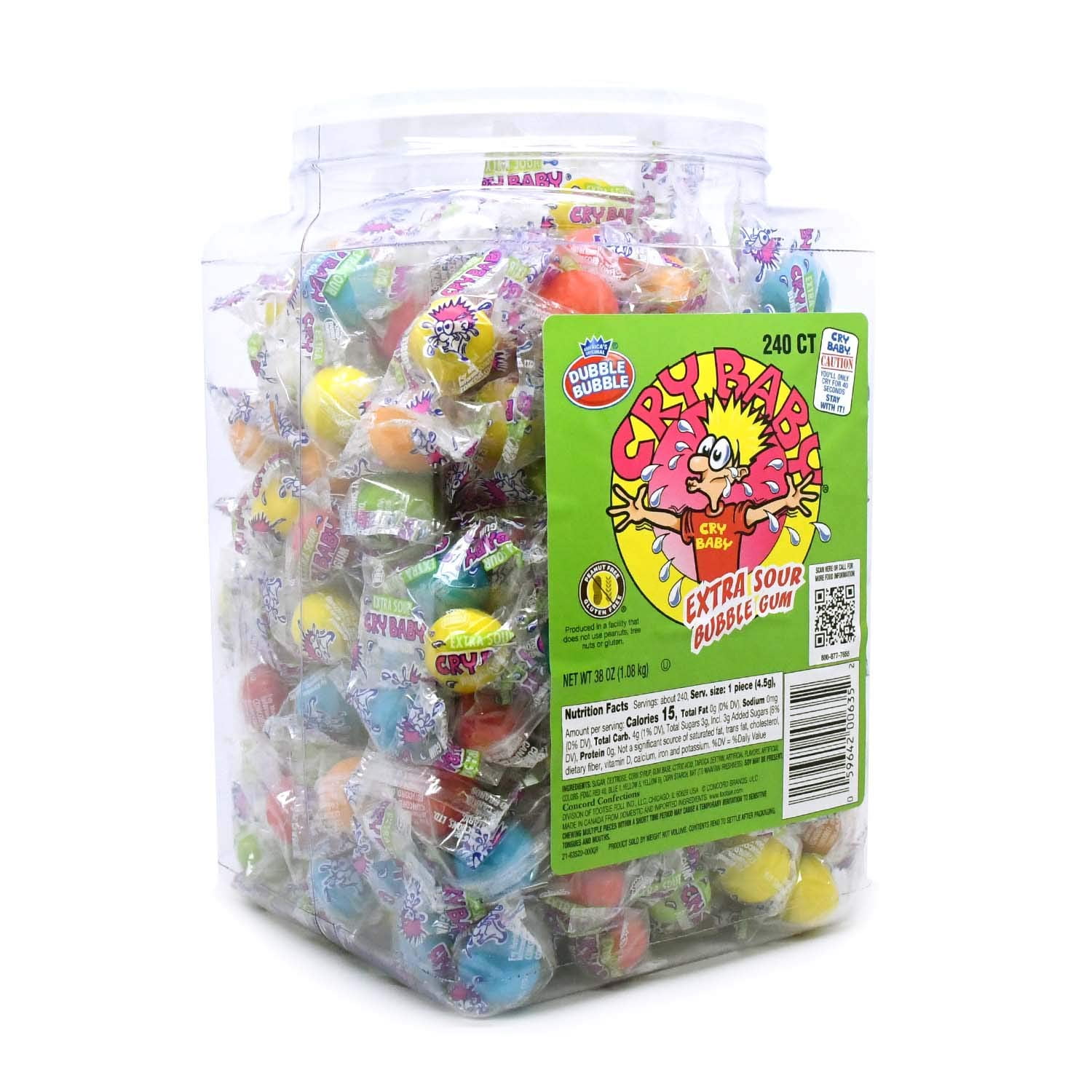 Cry Baby Extra Sour Bubble Gum Original, 240-Count Jar - Walmart.com
