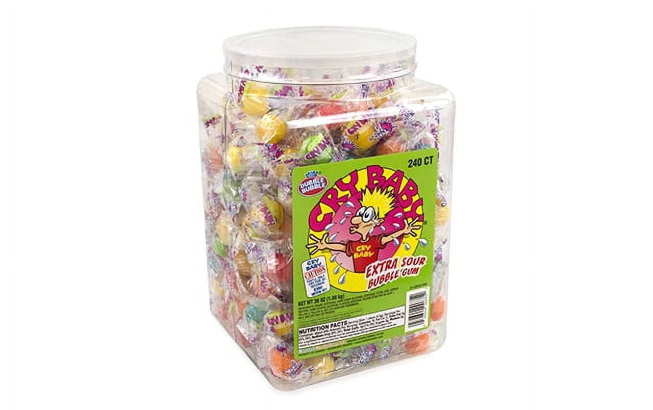 Cry Baby Extra Sour Bubble Gum Tub, 240 Count - Fruity Watermelon ...