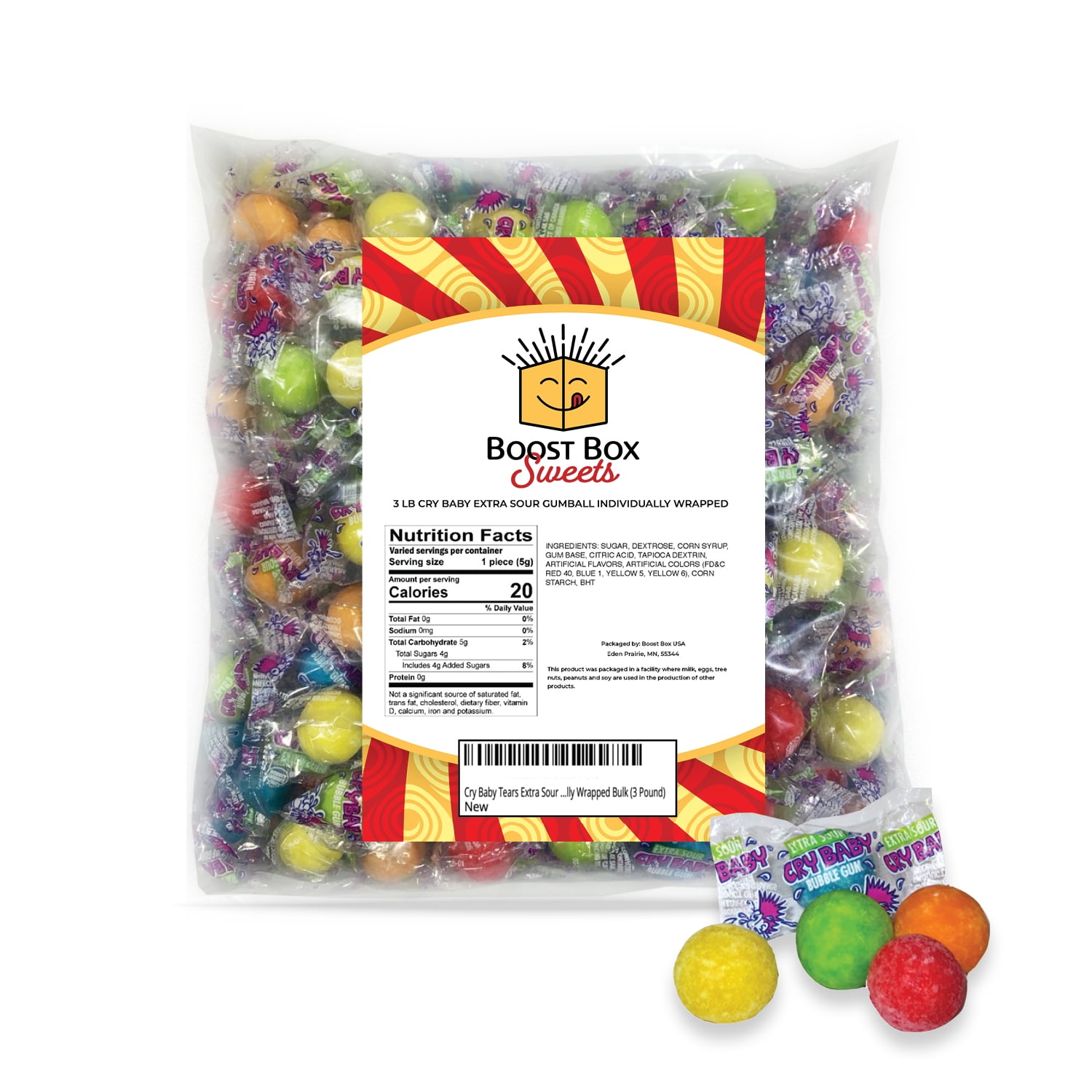 Cry Baby Extra Sour One Inch Gumballs Candy Coated Gum Individually ...