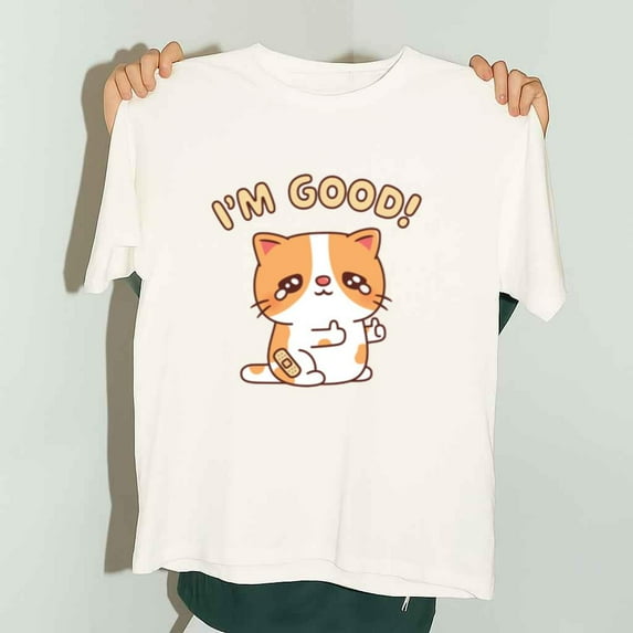 Crying Cat But Smile Thumbs Up Funny I Am Good Meme Unisex T-Shirt up ...