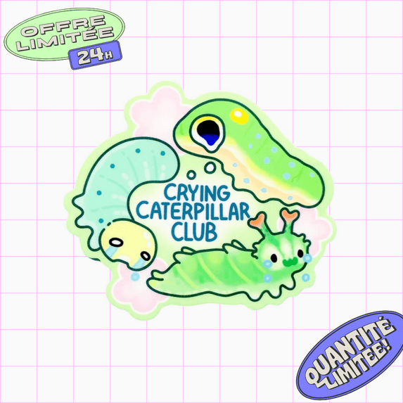 Crying Caterpillar Club Sticker | Cute Worm Grub Design | Emotional ...