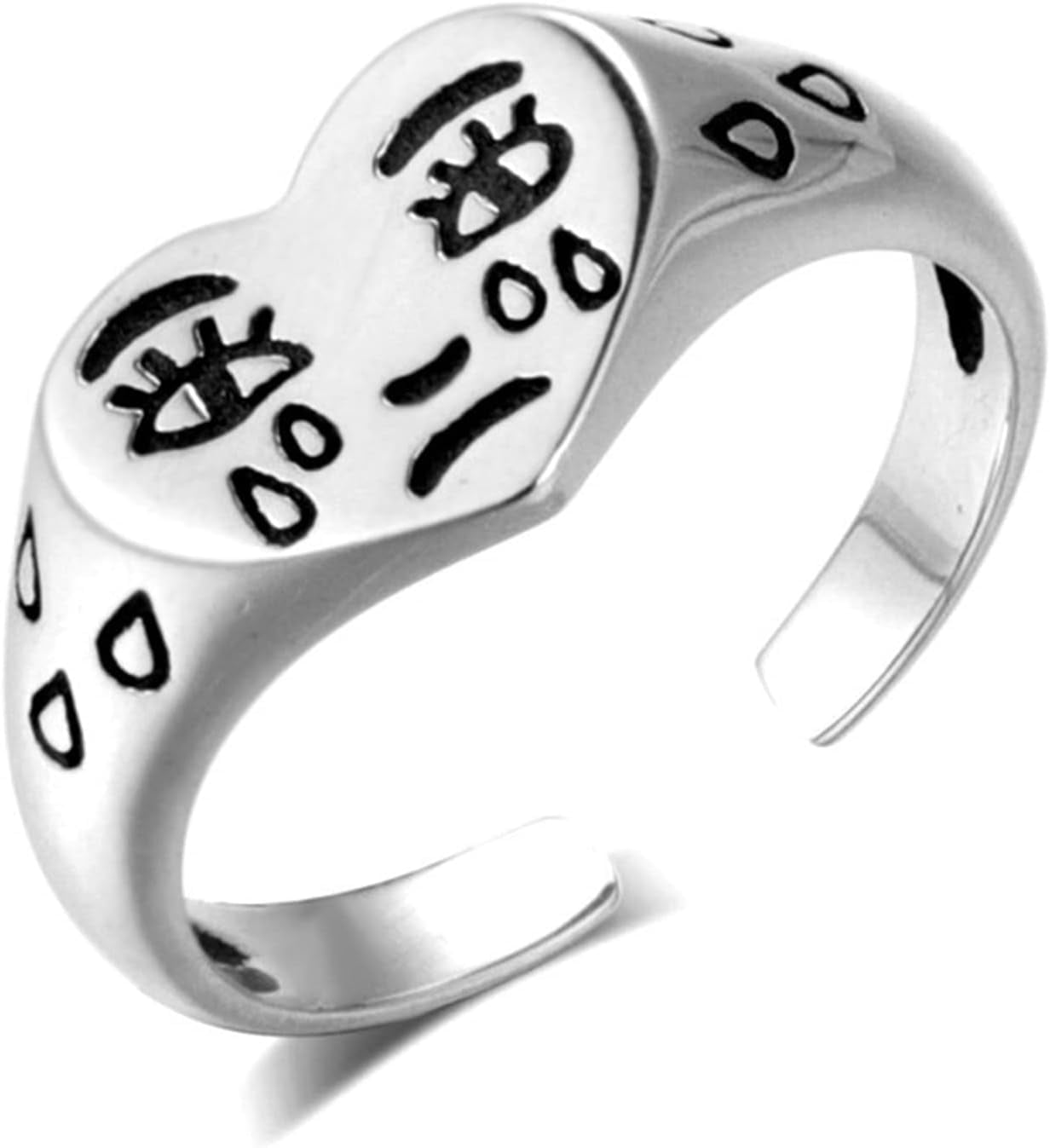 Crying Face Ring, Adjustable Gold/Silver Crying Heart Open Ring Fun ...