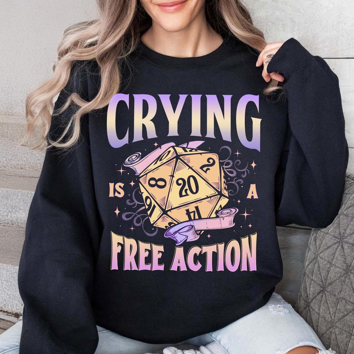 Crying Is A Free Action Dice Sweatshirt Hoodie, Dnd Tabletop Gaming ...