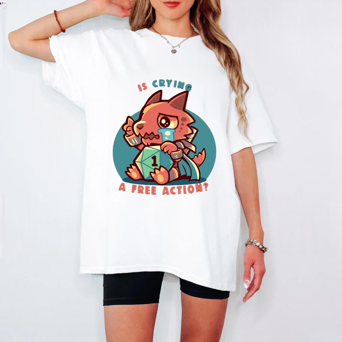 Crying Is a Free Action Funny RPG Gamer Sad Moment Humor T-Shirt ...