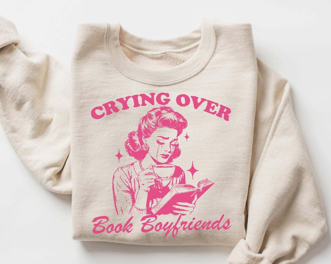 Crying Over Book Boyfriends Retro Graphic Shirts, Book Lover , Bookworm ...