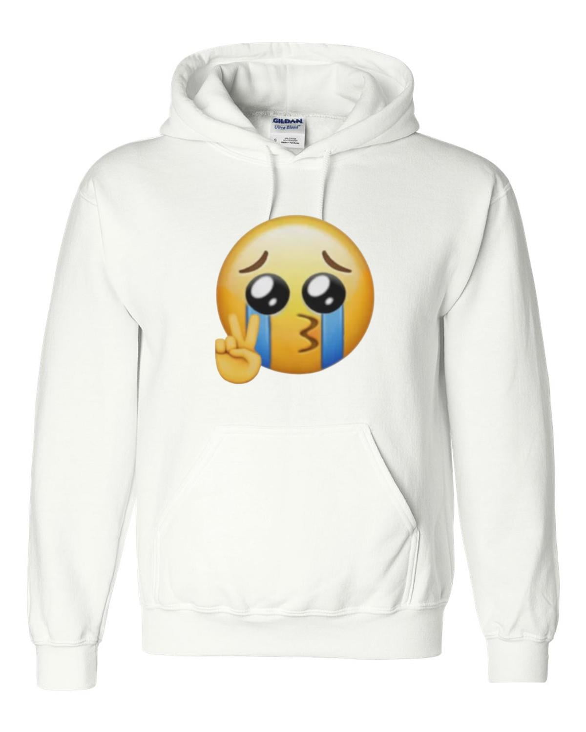 Crying Peace Sign Emoji Funny Sad Internet Meme Mood Graphic Hoodie ...