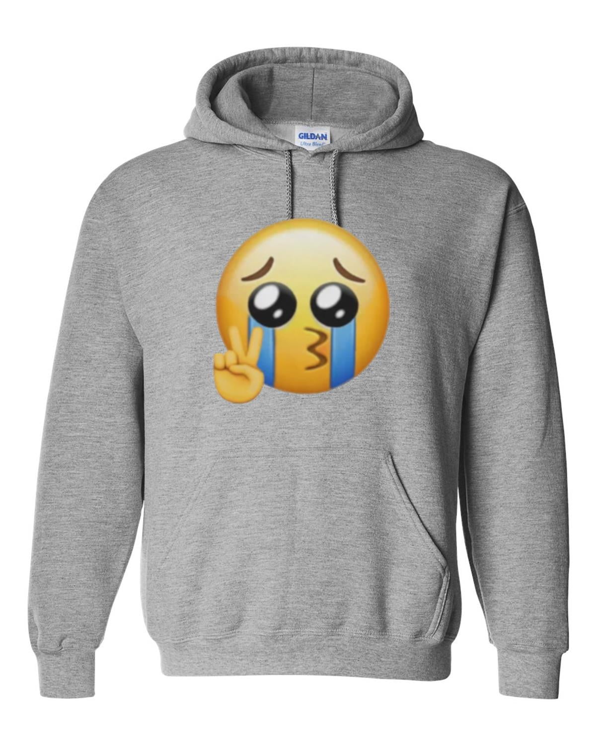 Crying Peace Sign Emoji Funny Sad Internet Meme Mood Graphic Hoodie ...