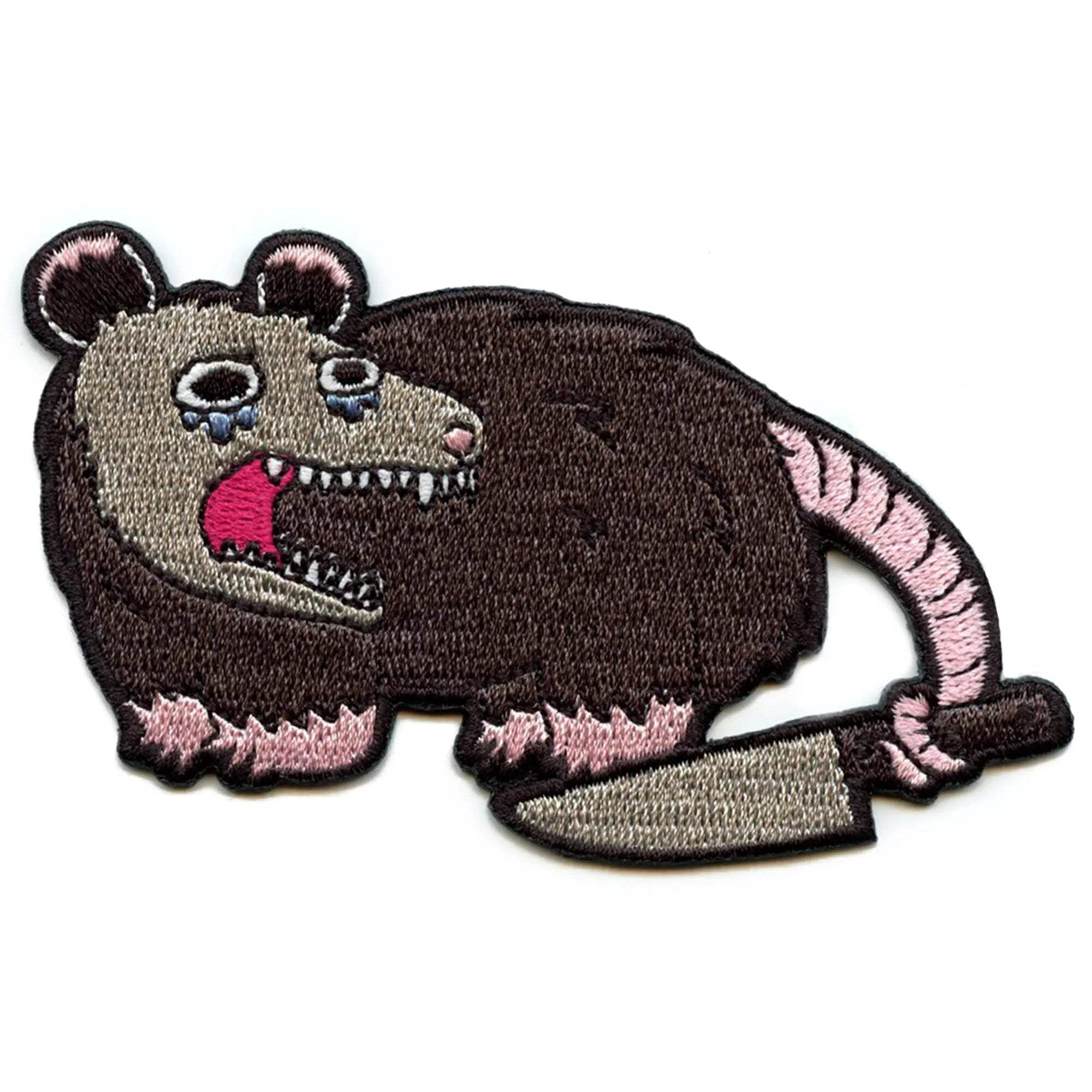 Crying Scared Opossum Patch Knife Marsupial Mammal Embroidered Iron On ...