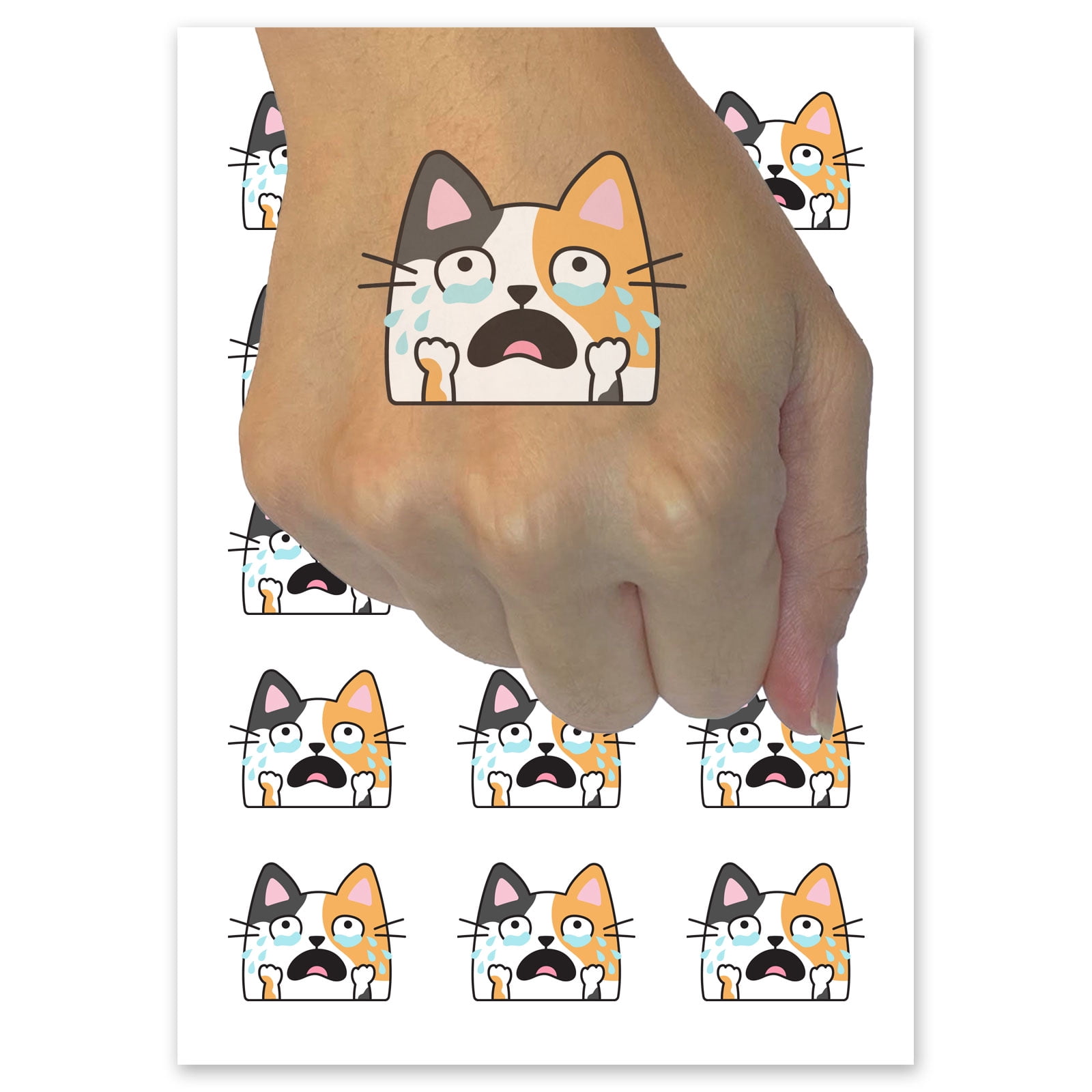 Crying Upset Cat Temporary Tattoo Water Resistant Fake Body Art Set ...