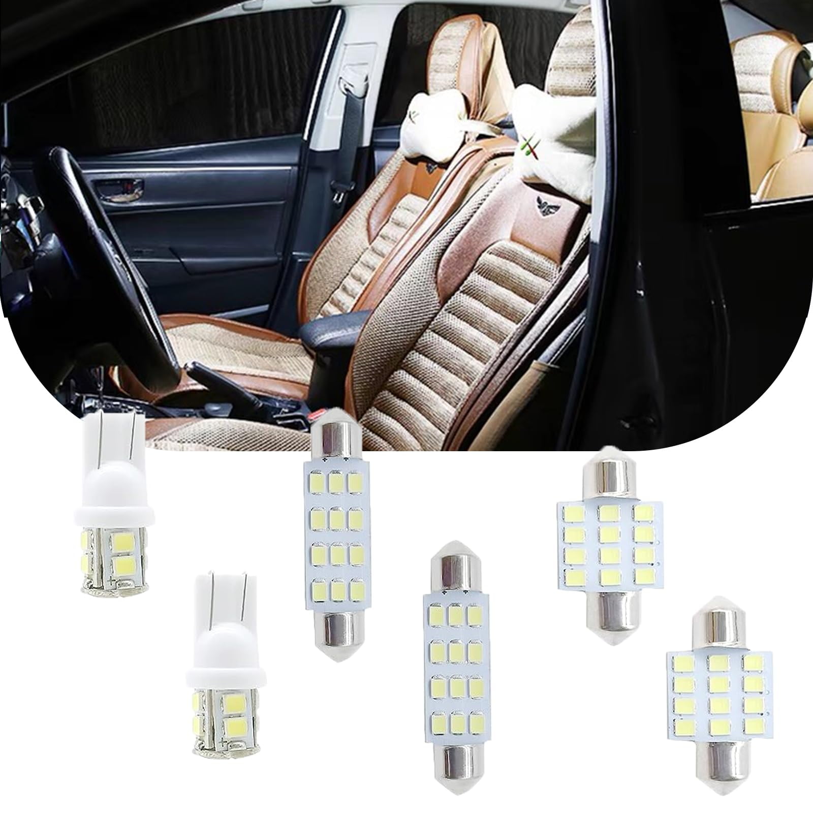 Crynod 24 PCS Car CM31 Interior Light LED Combination Set, T10 31mm 42mm 6800K High-brightness ...