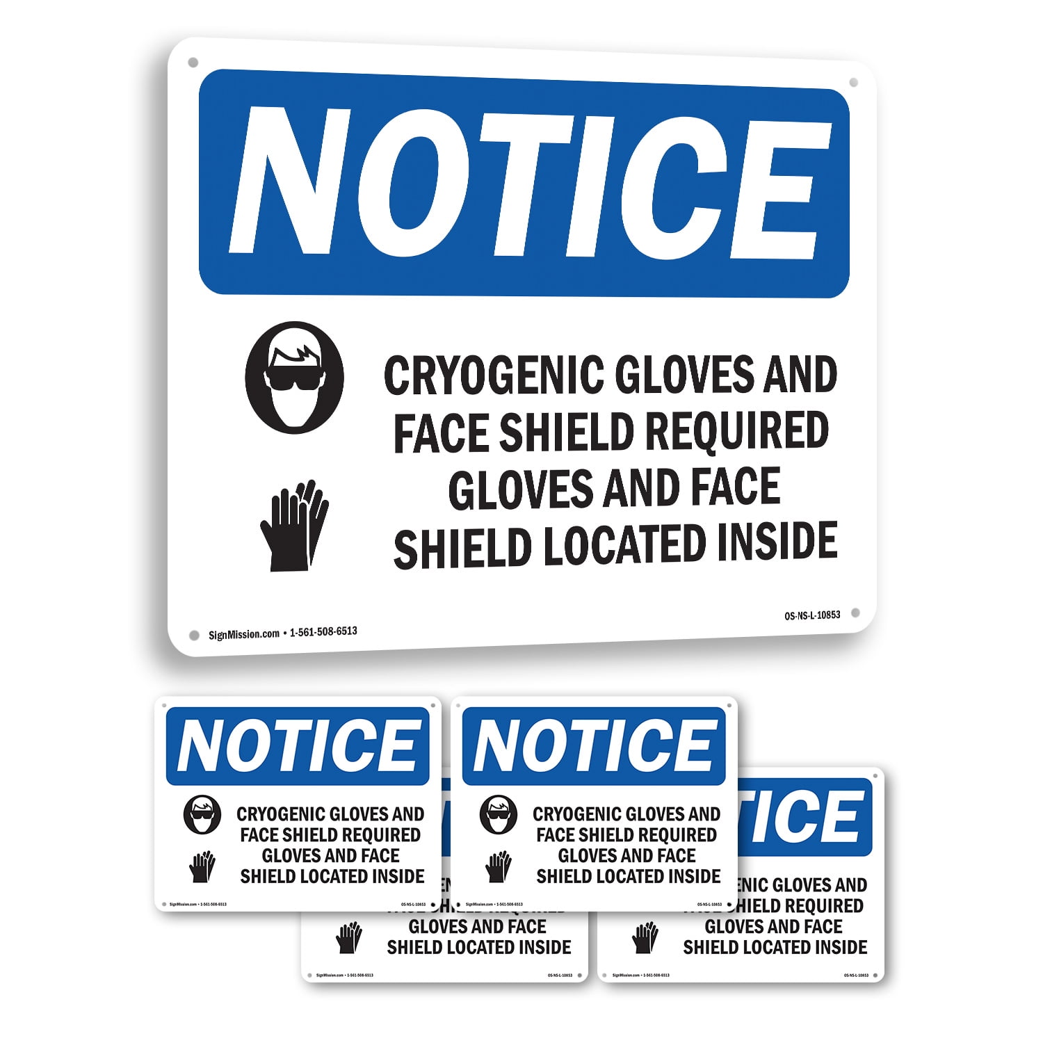 Cryogenic Gloves And Face Shield OSHA Notice Aluminum Sign 10 Inch x 7 ...