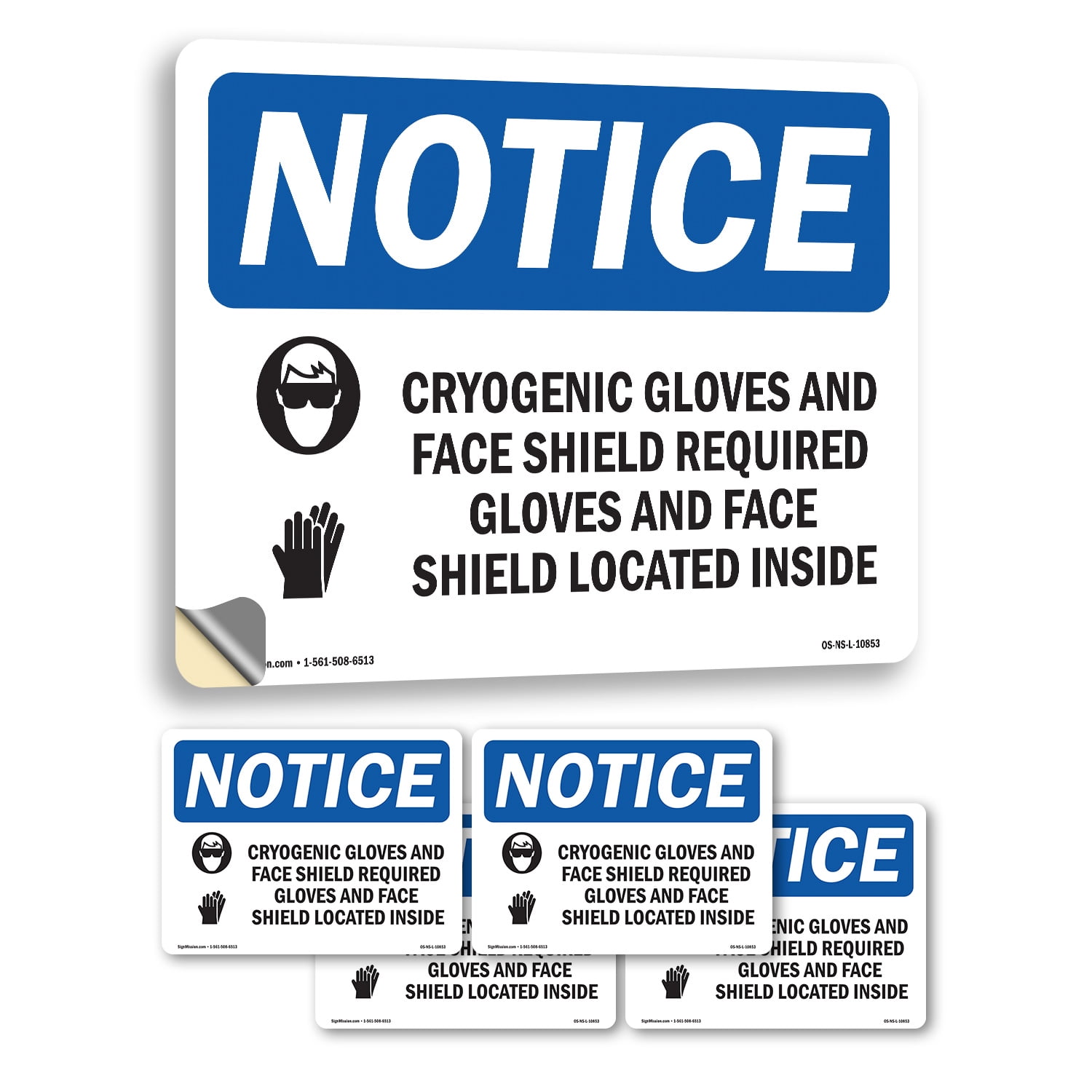 Cryogenic Gloves And Face Shield With Symbol OSHA Notice Vinyl Decal ...