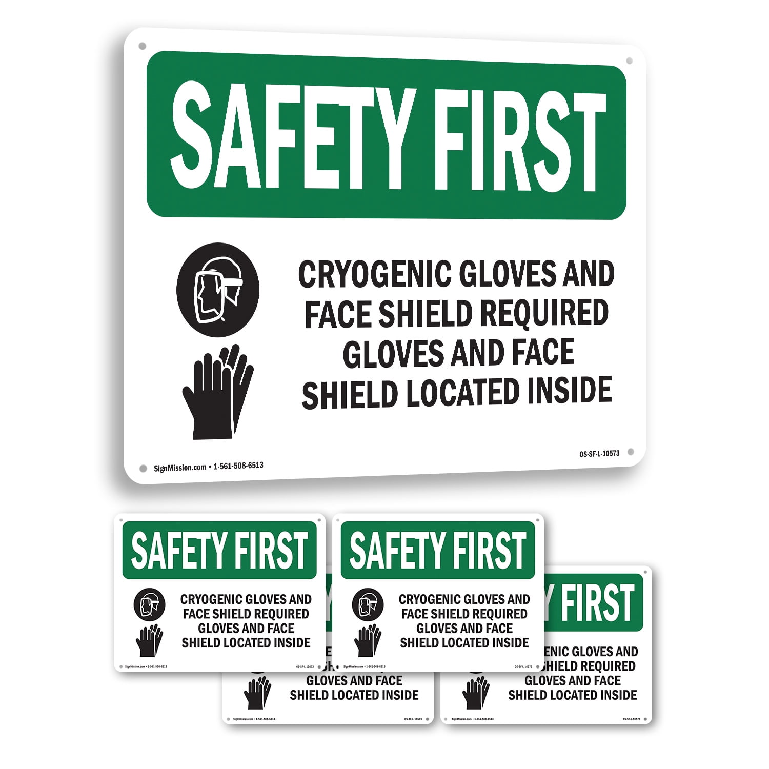 Cryogenic Gloves And Face Shield With Symbol OSHA SAFETY FIRST Aluminum ...