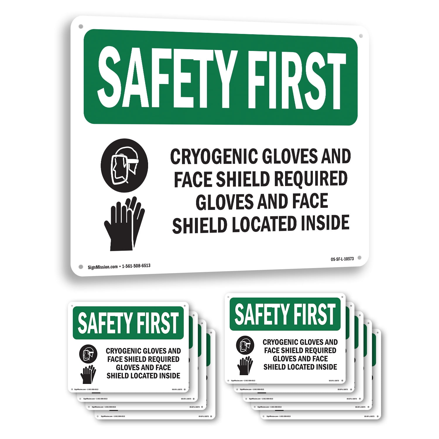 Cryogenic Gloves And Face Shield With Symbol OSHA SAFETY FIRST Rigid ...