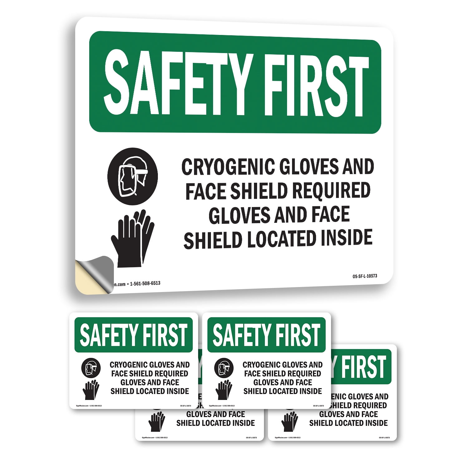 Cryogenic Gloves And Face Shield With Symbol OSHA SAFETY FIRST Vinyl ...