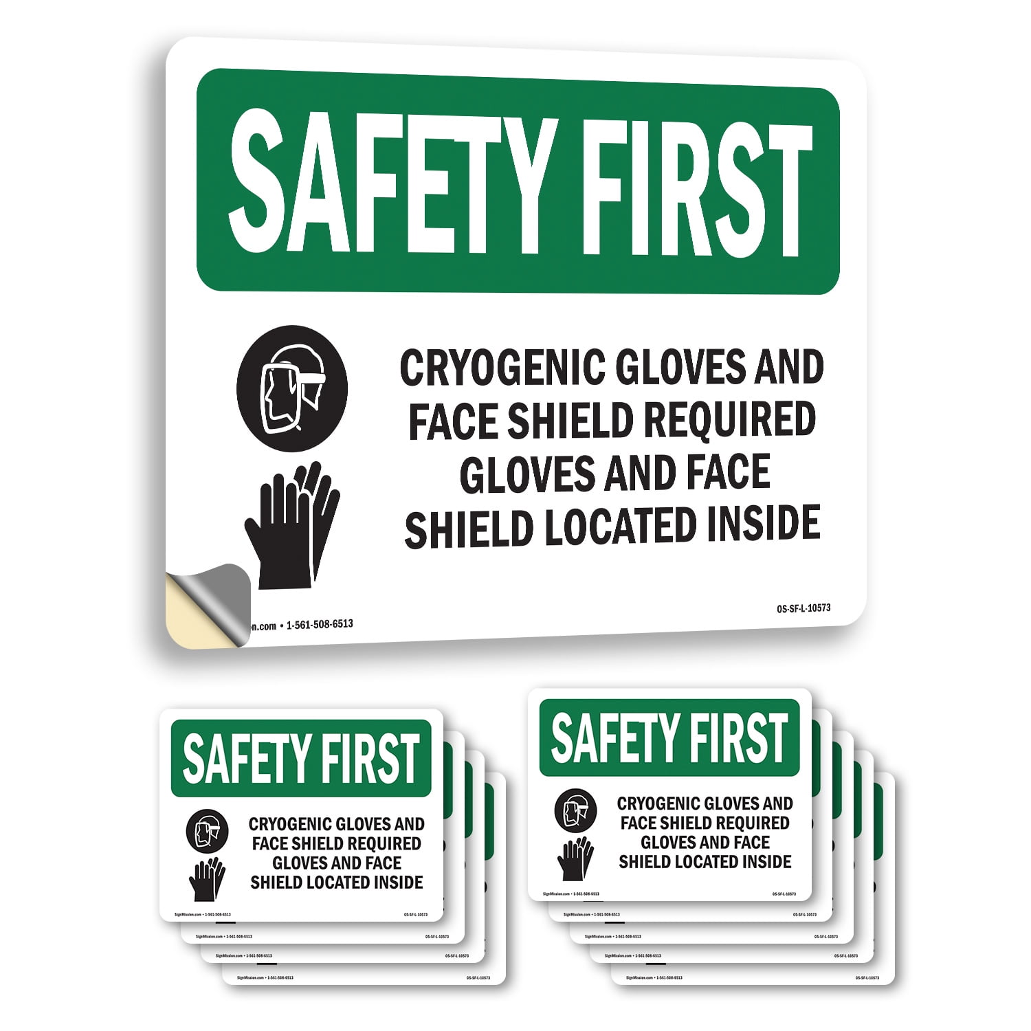 Cryogenic Gloves And Face Shield With Symbol OSHA SAFETY FIRST Vinyl ...