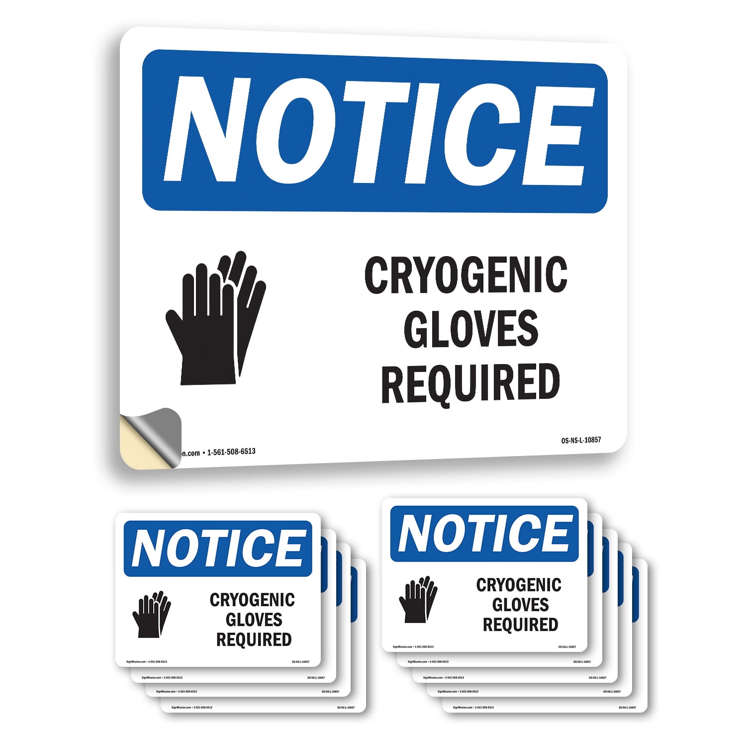 Cryogenic Gloves Required With Symbol OSHA Notice Vinyl Decal Label 14 ...