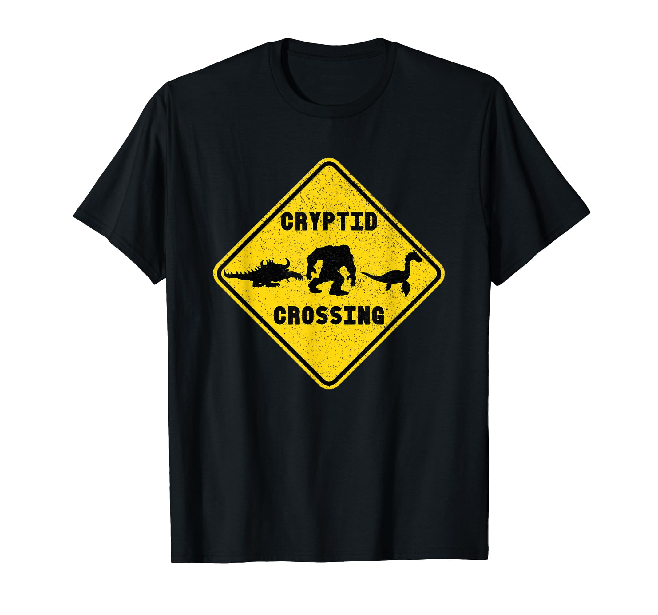 Cryptid Crossing Yield Road Sign Funny Nessie Bigfoot Hodag T-Shirt ...