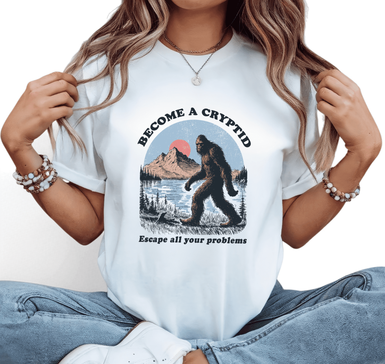 Cryptid Escape Bigfoot White S-5XL Cotton Retro Wilderness Graphic Tees ...