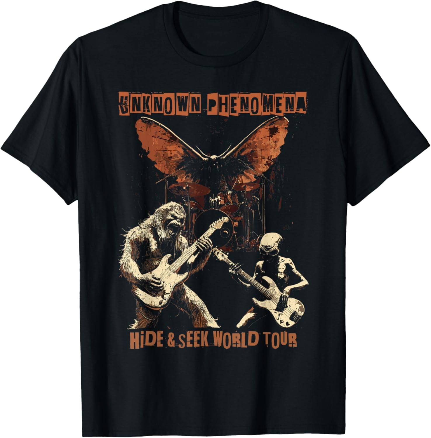 Cryptid Heavy Metal Rock Band Bigfoot Alien Mothman UFO T-Shirt ...