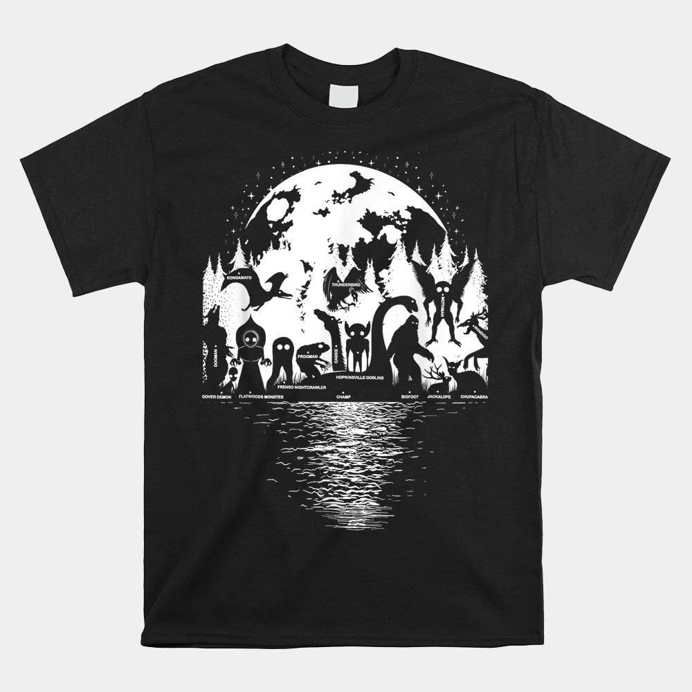 Cryptid Monsters Bigfoot Mothman Dogman Cryptozoology Moon Shirt ...