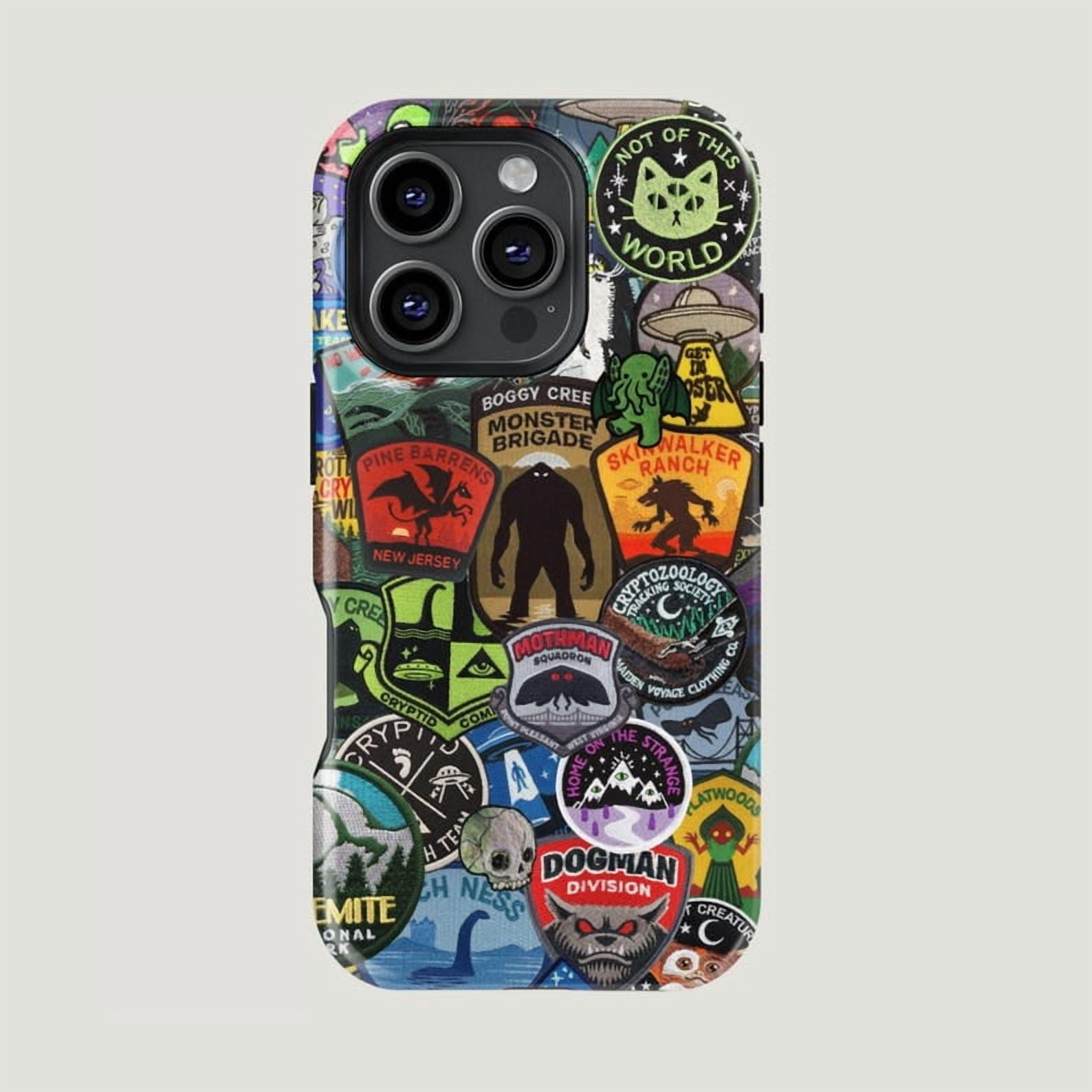 Cryptid Stickers Halloween Collage Phone Case Bigfoot Ness Mothman ...