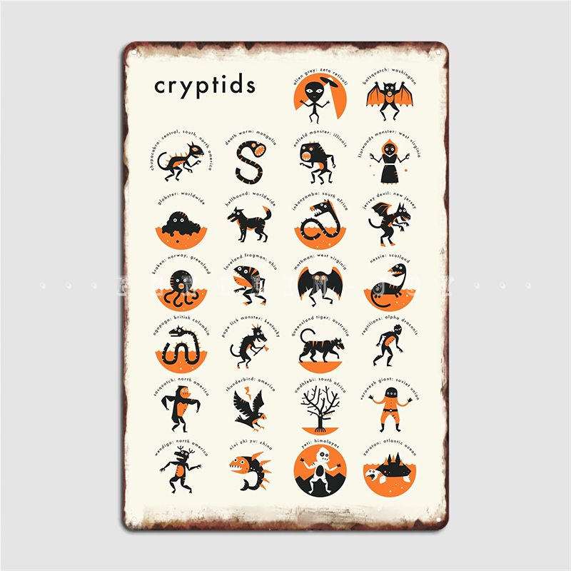 Cryptids A Z Metal Plaque Poster Painting Décor Vintage Club Pub Garage ...