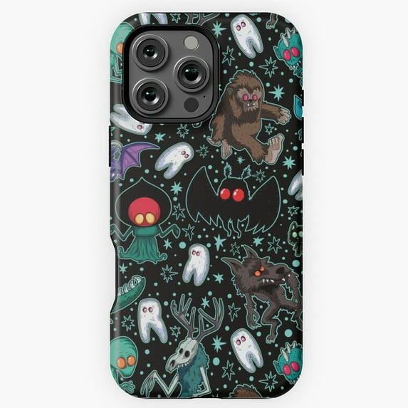 Cryptids Night Black Pattern Phone Case for iPhone 16 15 14 13 12 11 ...