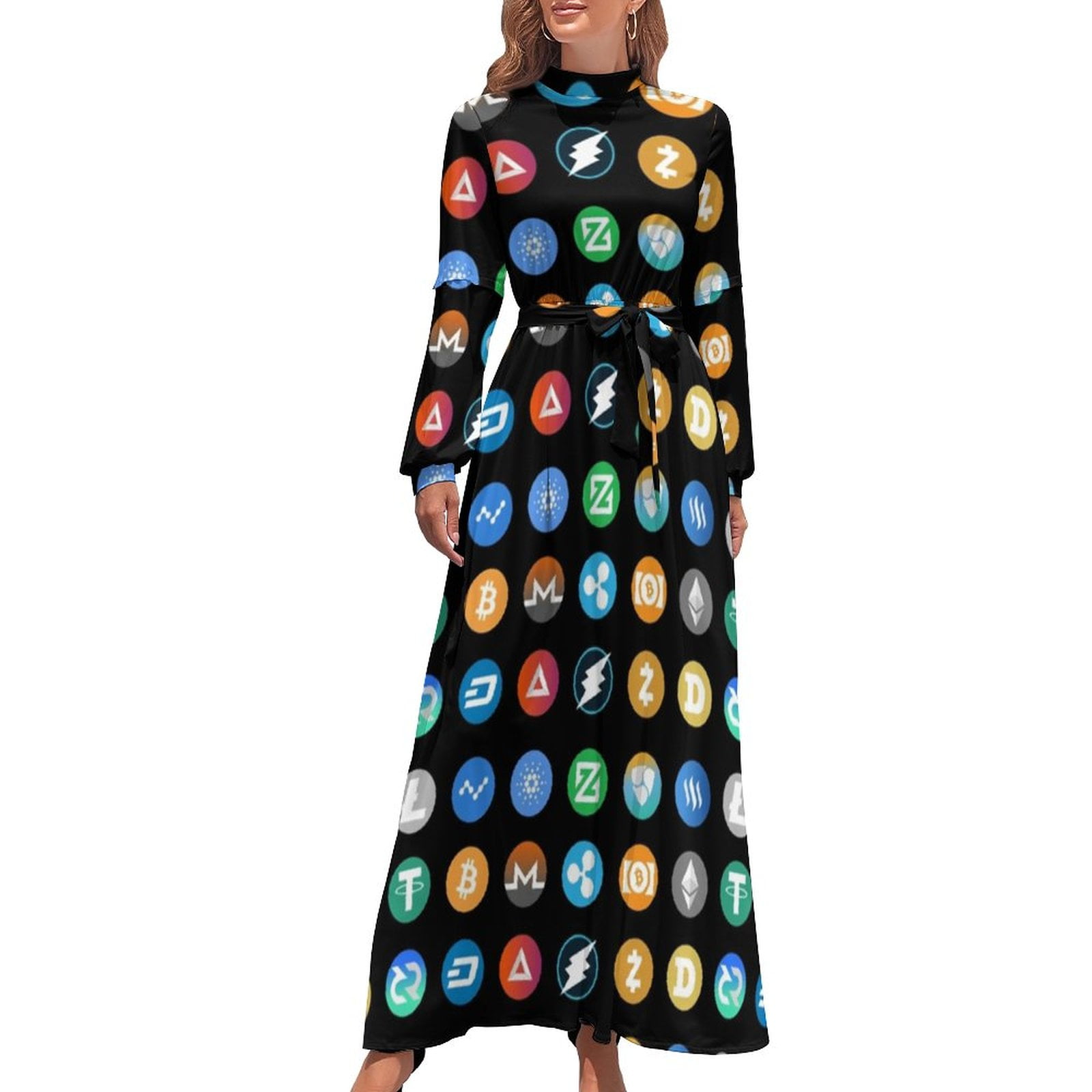 Crypto Bitcoin Dress Coin Blockchain Beach Dresses Woman Long-Sleeve ...