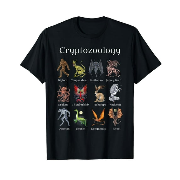 Cryptozoology Cryptid Creatures Fantasy Mythical Monsters Black T-Shirt ...