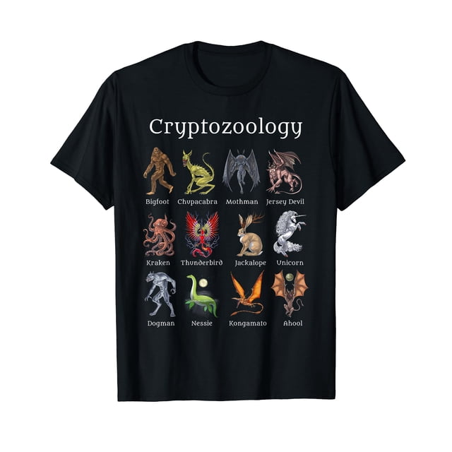Cryptozoology Cryptid Creatures Fantasy Mythical Monsters Black T-Shirt ...