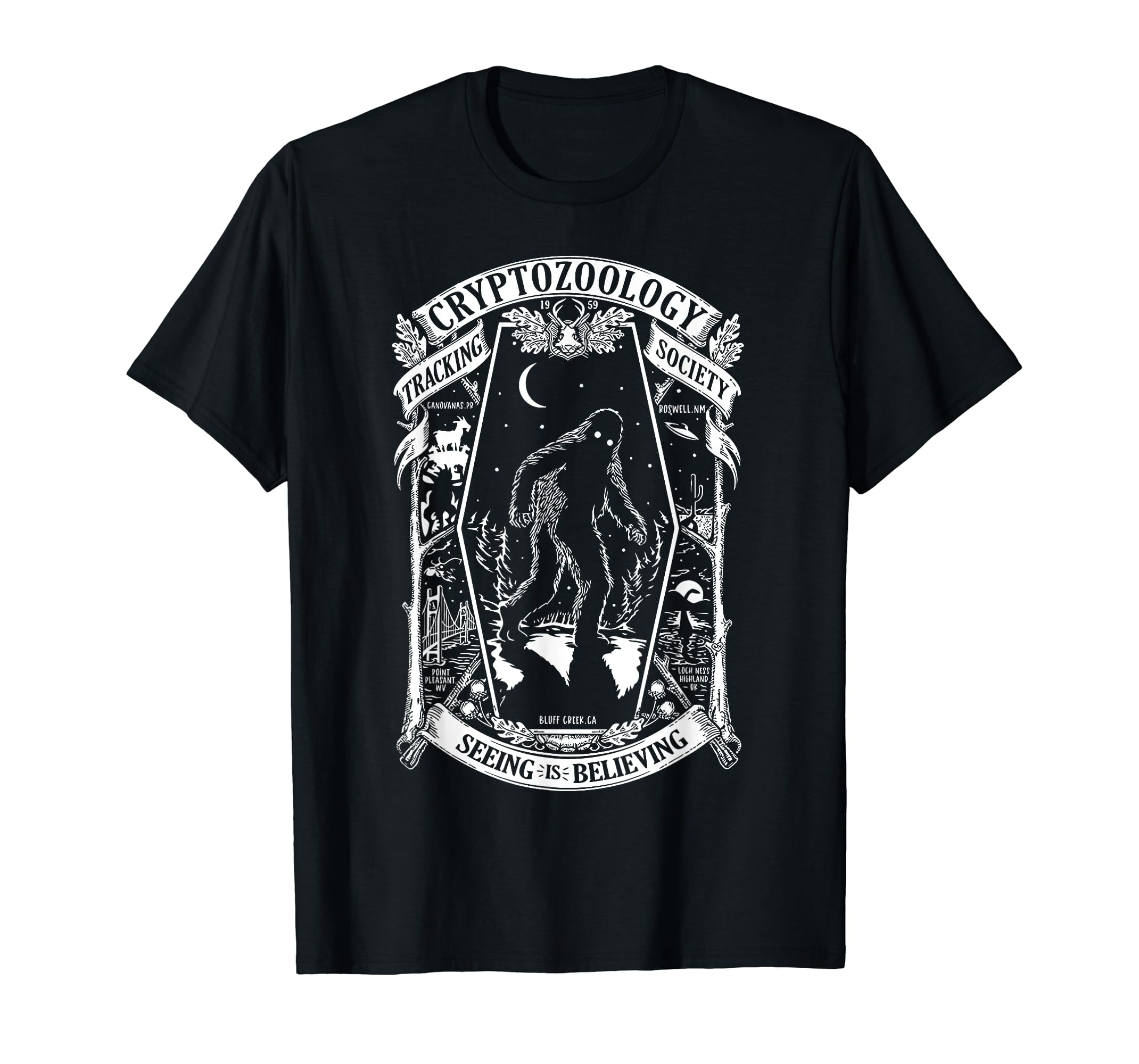 Cryptozoology Society Bigfoot Mothman Cryptid Loch Ness T-Shirt ...