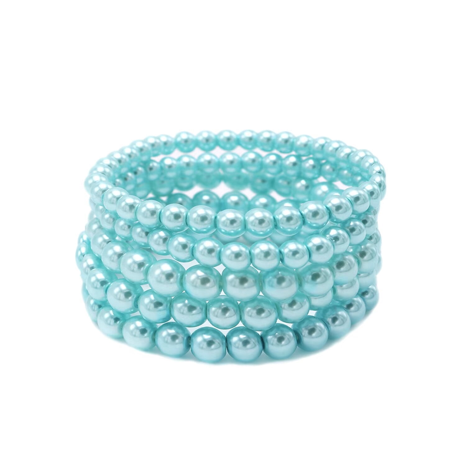 Cryshimmer 5 Pcs Light Blue Faux Pearl Bracelet Set for Women Beaded ...