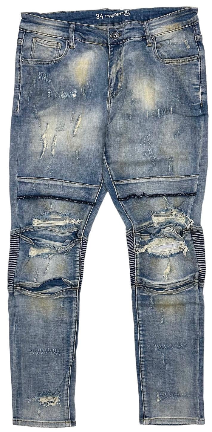 Crysp Denim Men's Biker Moto Distressed Rip & Repair Skinny Fit Stretch ...