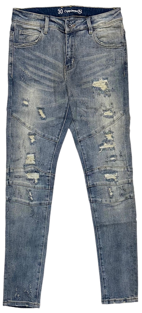 Crysp Denim Men's Biker Moto Distressed Ripped Skinny Fit Sand Washed ...