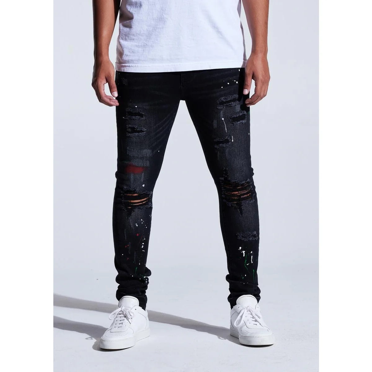 Crysp Denim Men's Distressed Rip & Repair Paint Splatter Skinny Fit ...