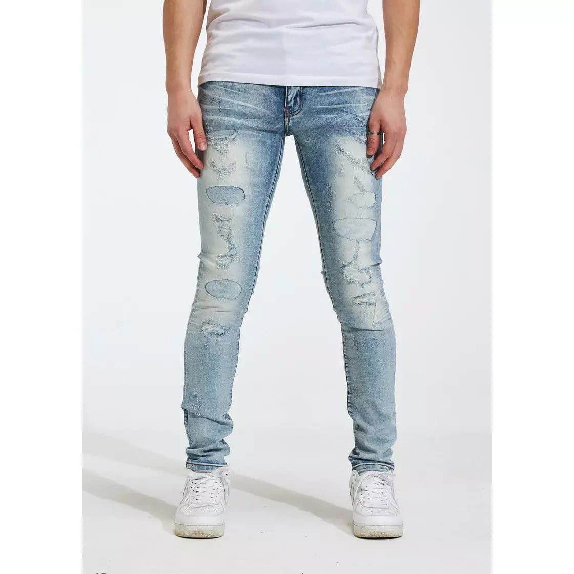 Crysp Denim Men's Distressed Rip & Repair Stonewashed Skinny Fit ...
