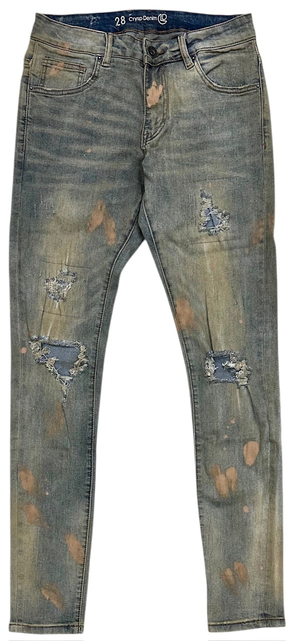 Crysp Denim Men's Distressed Rip Vintage Wash Paint Splatter Skinny Fit ...