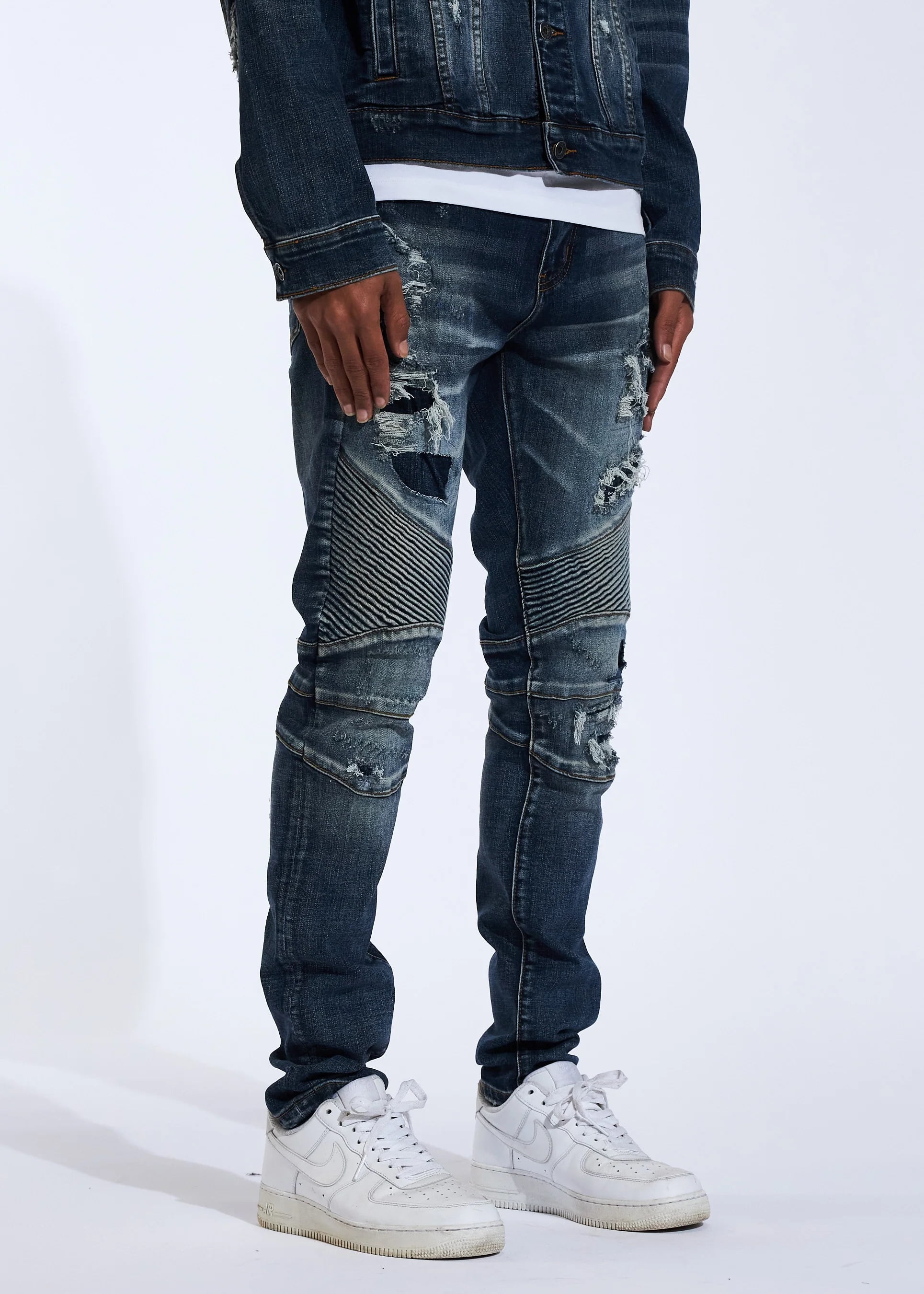 Crysp Denim Men's Skywalker Moto Distressed Rips Skinny Fit Stretch ...