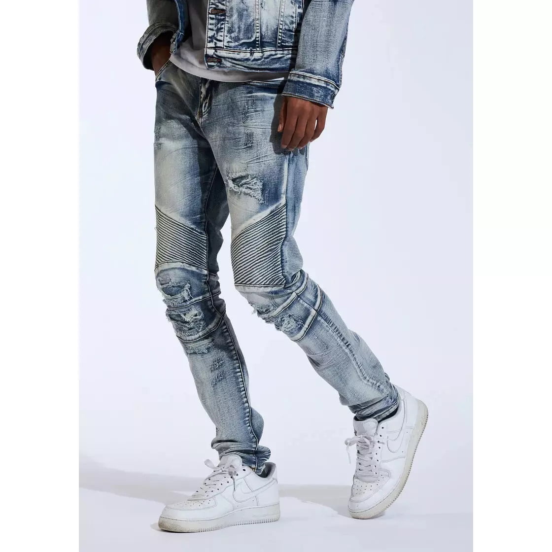 Crysp Denim Men's Skywalker Moto Distressed Rips Skinny Fit Stretch ...