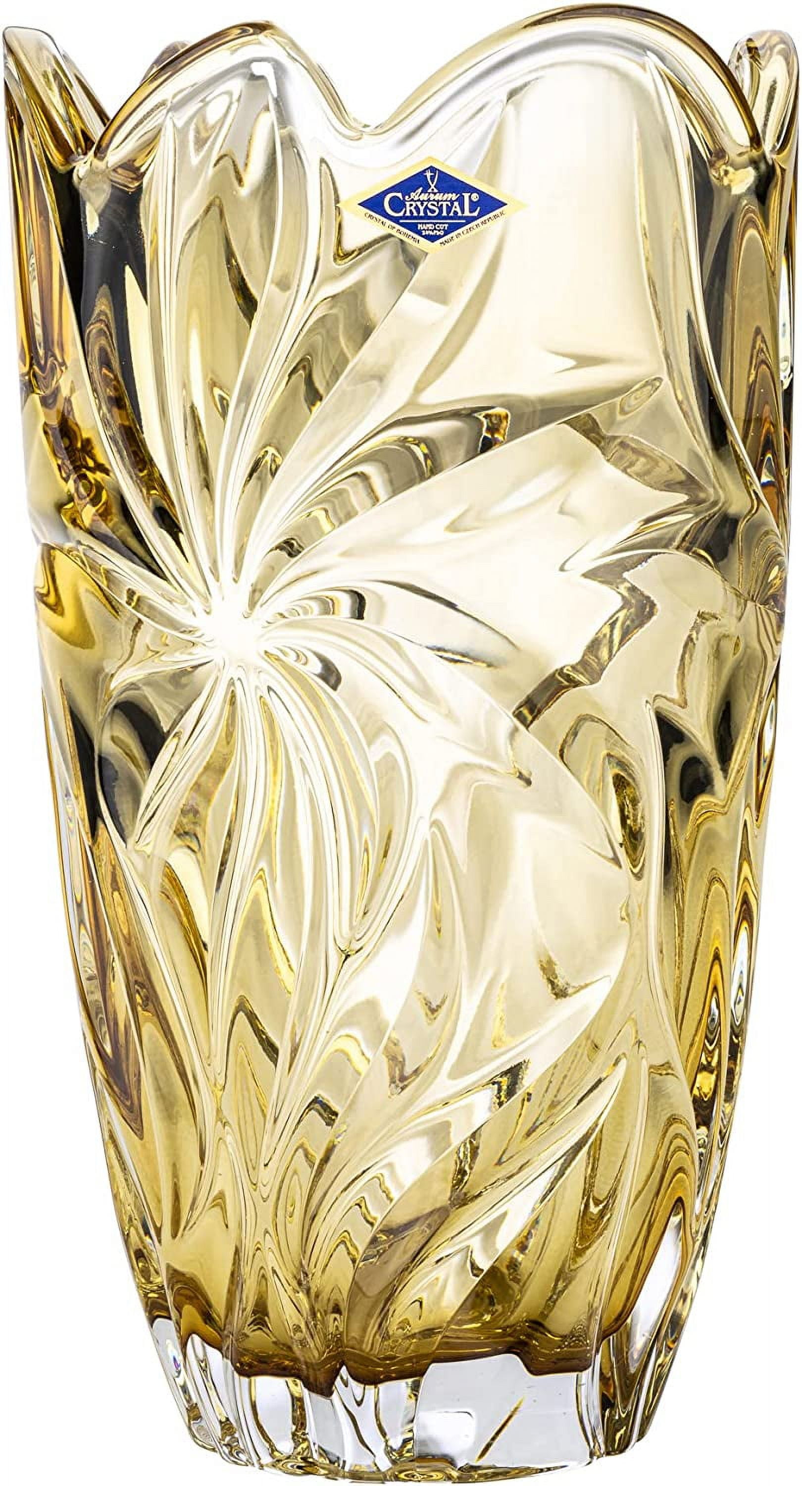 Crystal 11" Flowers Vase 'Flora'. Lead- Crystal, Flower Jar. Amber ...