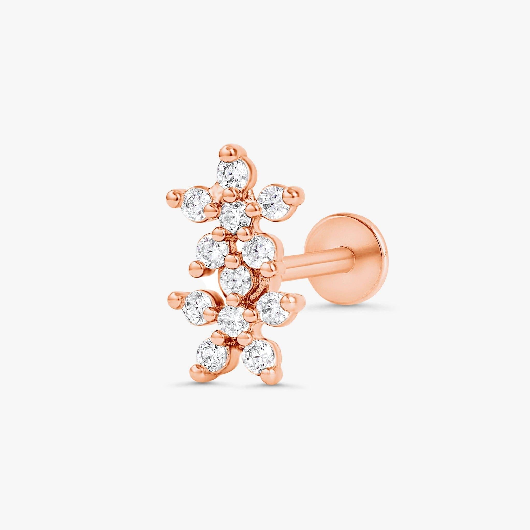 Crystal 3A CZ Double Flowers Flat Back Piercing Stud - Walmart.com