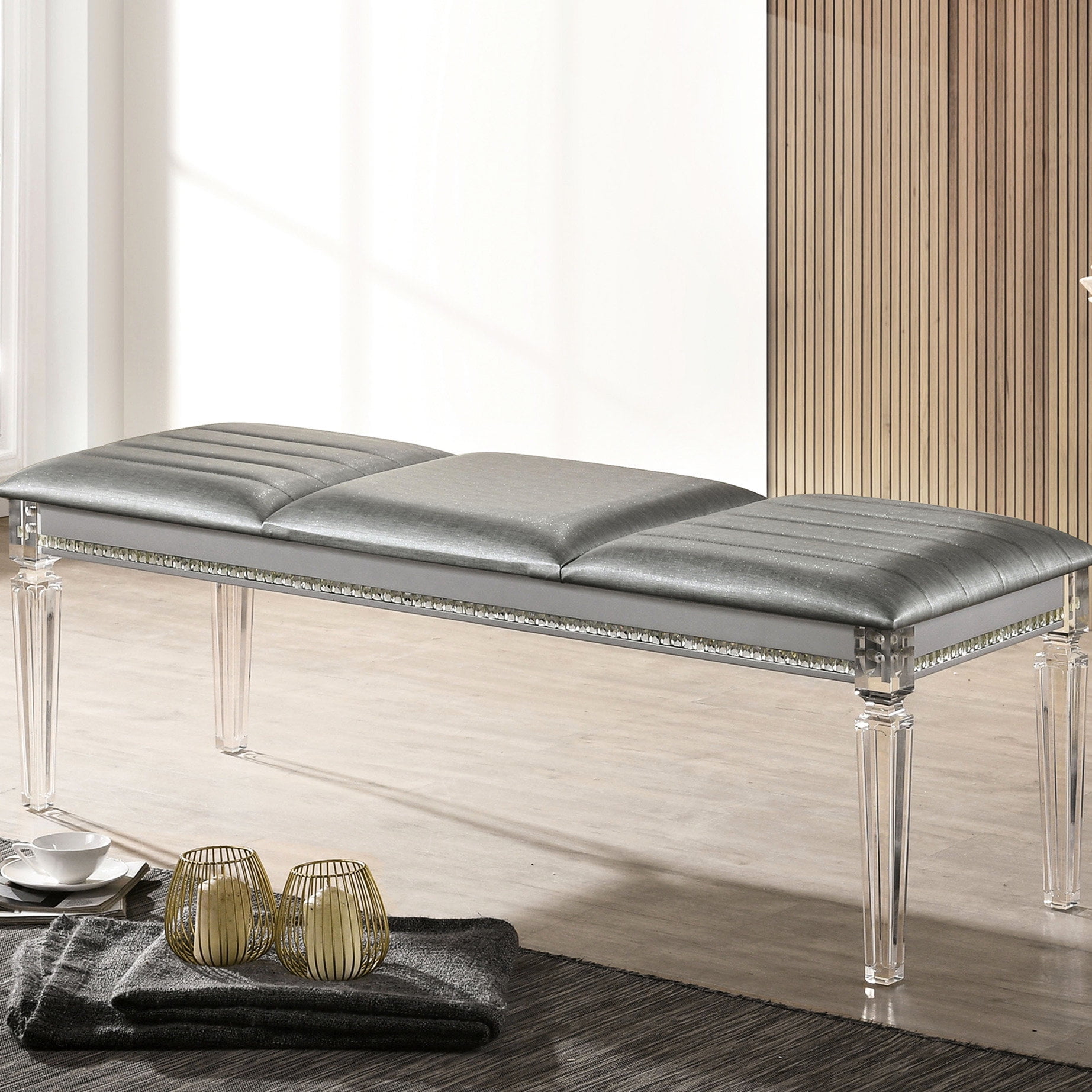 Crystal - Accented Silver Bench+Acrylic Leg Support”-“Bedroom Arranging ...