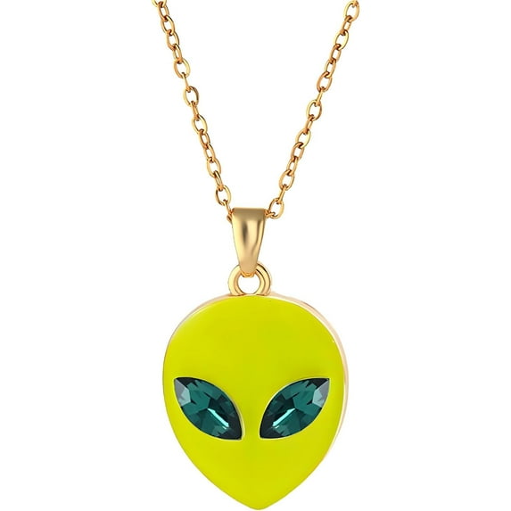 Crystal Alien Necklace for Women Men Rhinestone Cute Green Alien Head ...