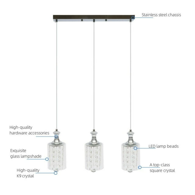 Crystal And Glass LED Suspended Ceiling Light Fittings 3-Light Dimmable ...