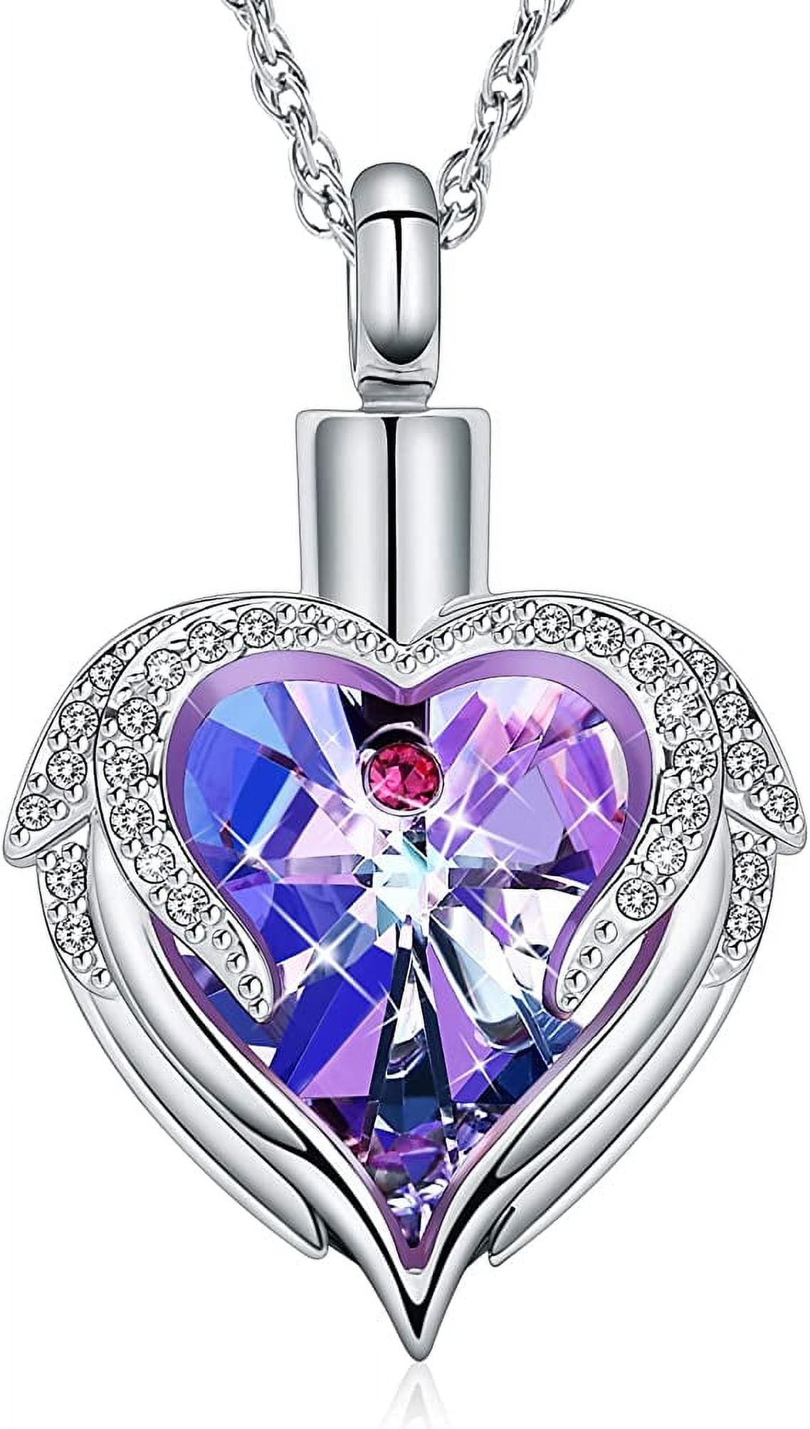 Crystal Angel Wing Heart Urn Necklace for Ashes Cremation Jewelry Heart ...