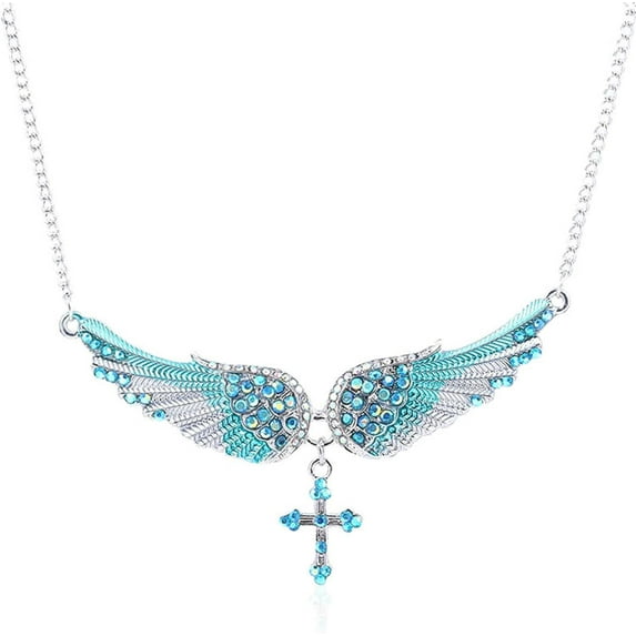 Crystal Angel Wing Necklace for Women Chic Sparkly Rhinestone Cross ...