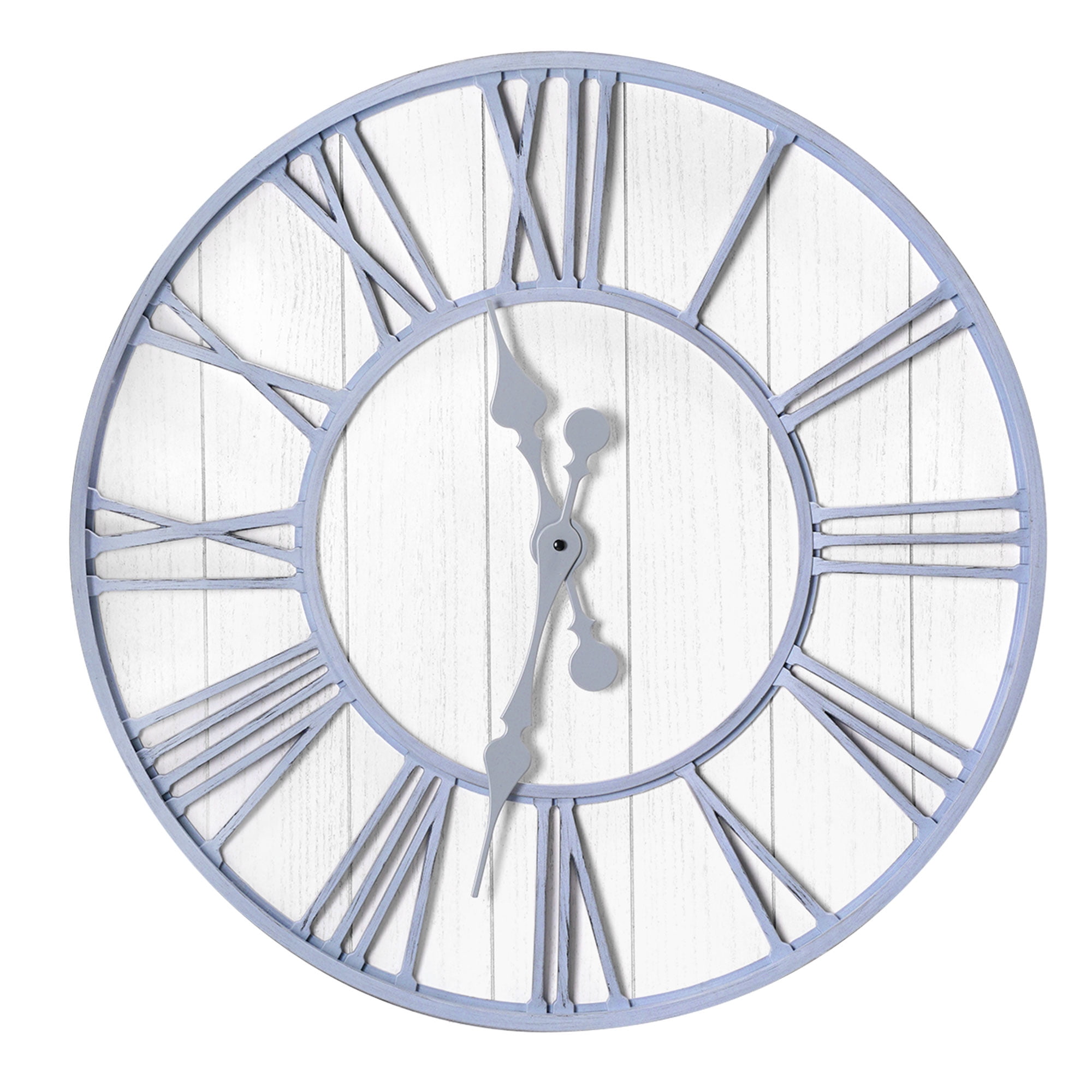Crystal Art Gallery 24 Inch Round Grey White Wood Wall Clock with Roman ...