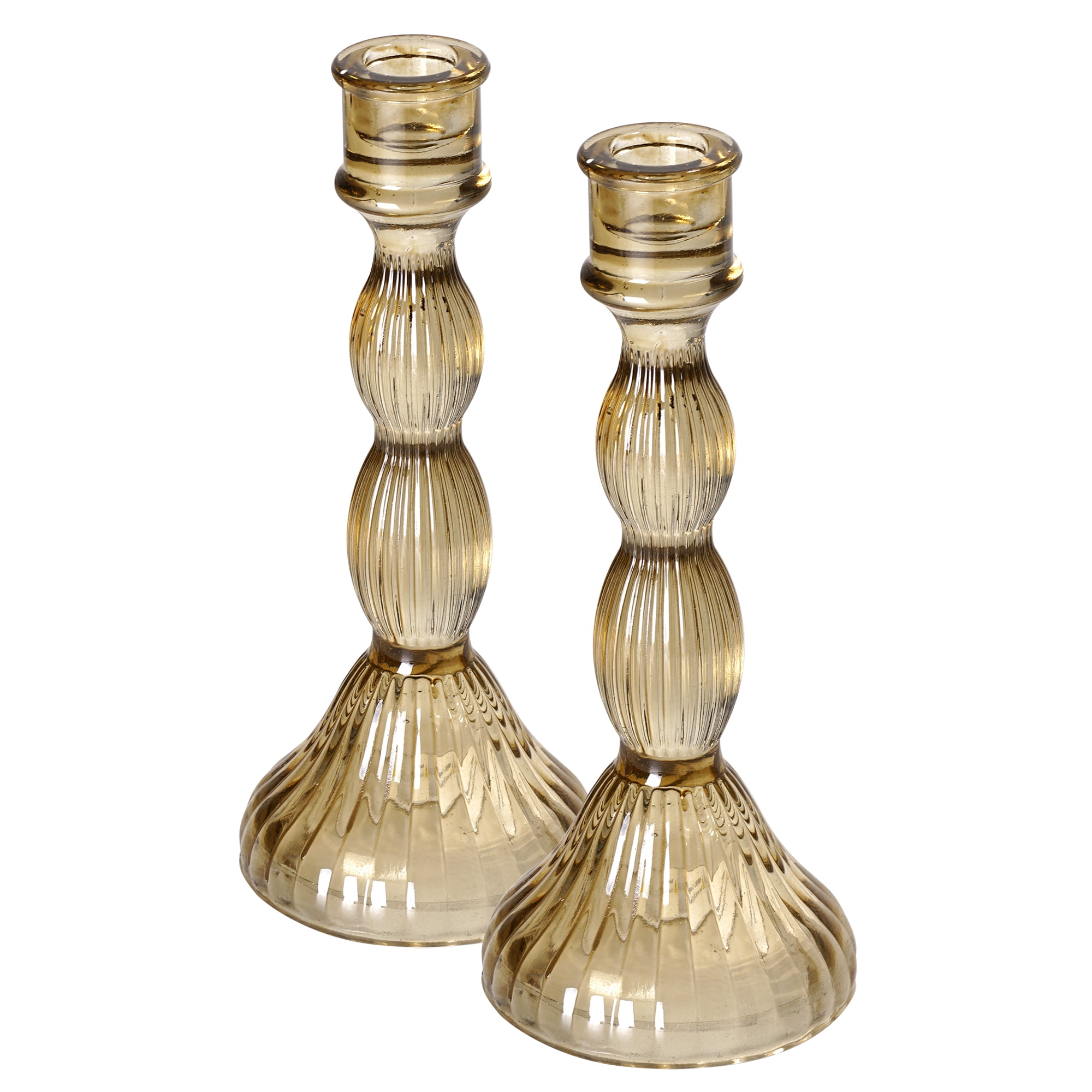Crystal Art Gallery Traditional Tan Glass Candlestick Holders Set of 2 ...
