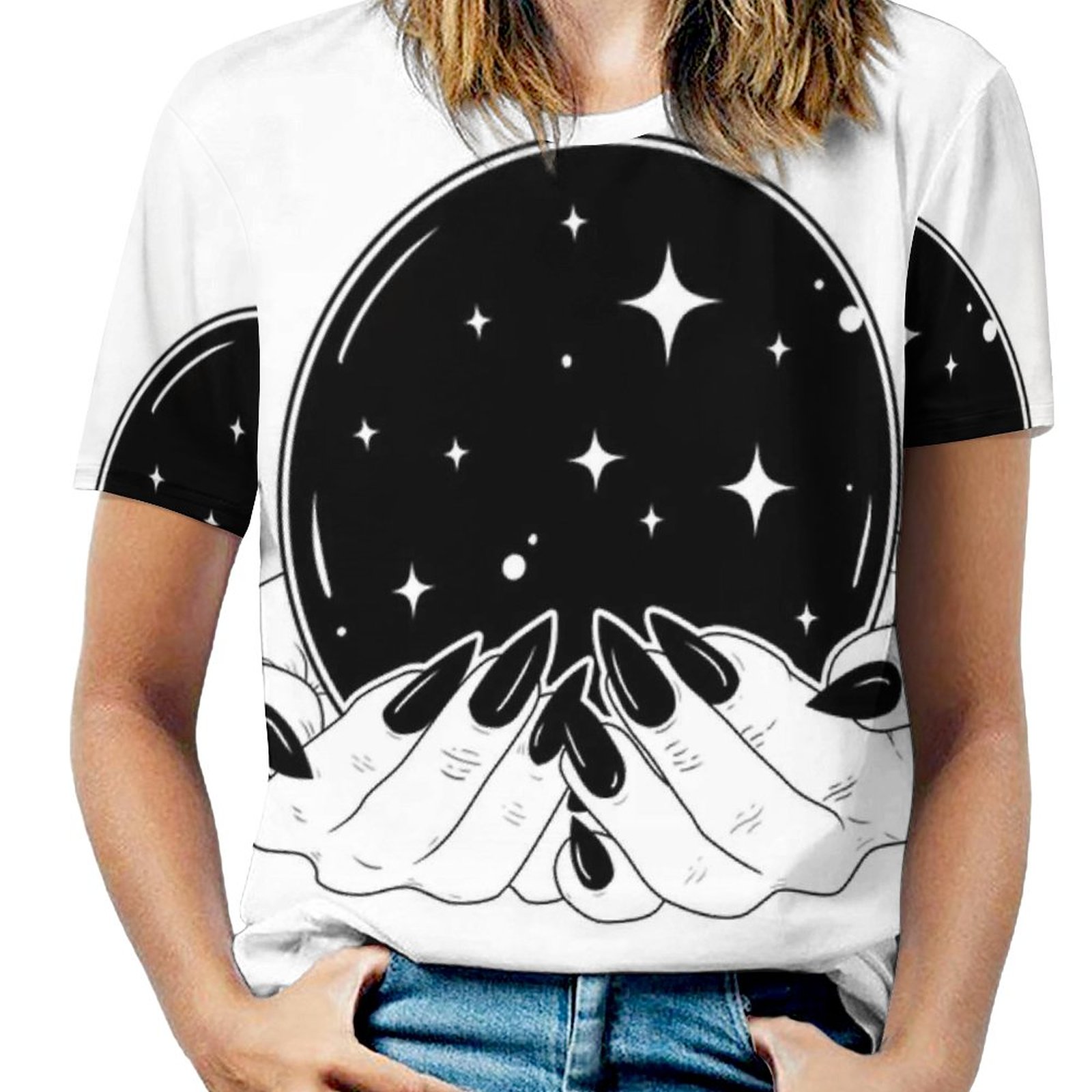 Crystal Ball 2458 Women Print T Shirt Casual Off Shoulder Loose ...